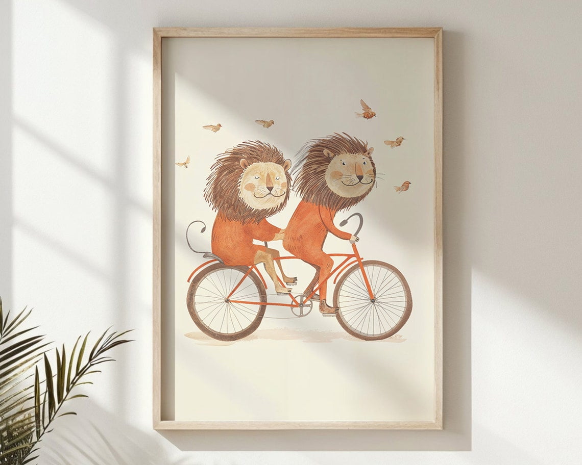 Kna Prints - 1 Pc Poster Lions On Bicycle Print, Whimsical Nursery Wall ...