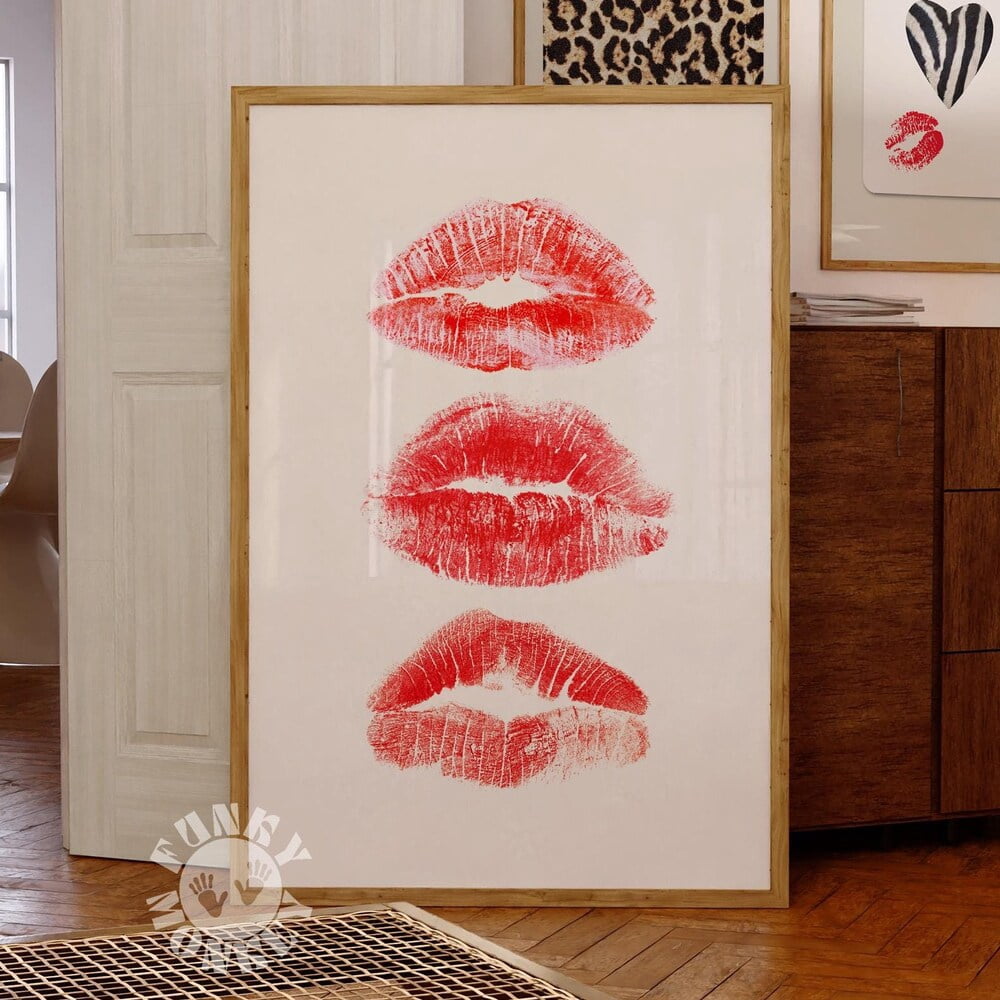 Kna Prints - 1 Pc Poster Lips Wall Art, Red Kisses Print, Retro Kiss ...