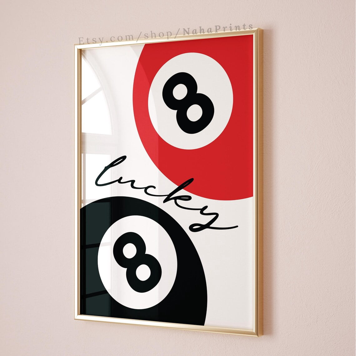 Kna Prints - 1 Pc Poster Lucky 8 Ball Print, Retro Lucky Girl , Red ...