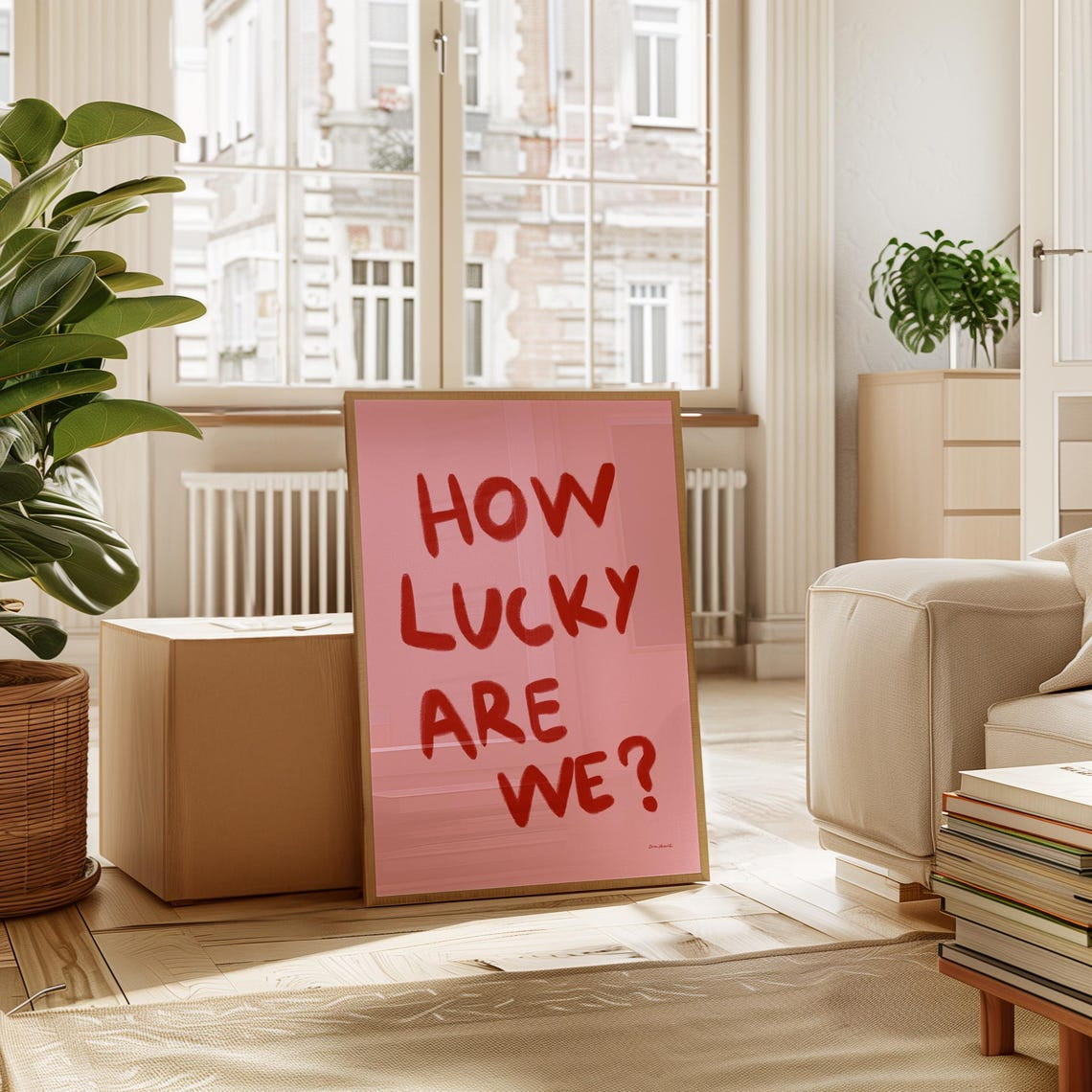 Kna Prints - 1 Pc Poster How Lucky Are We Wall Art, Trendy Pink Print ...