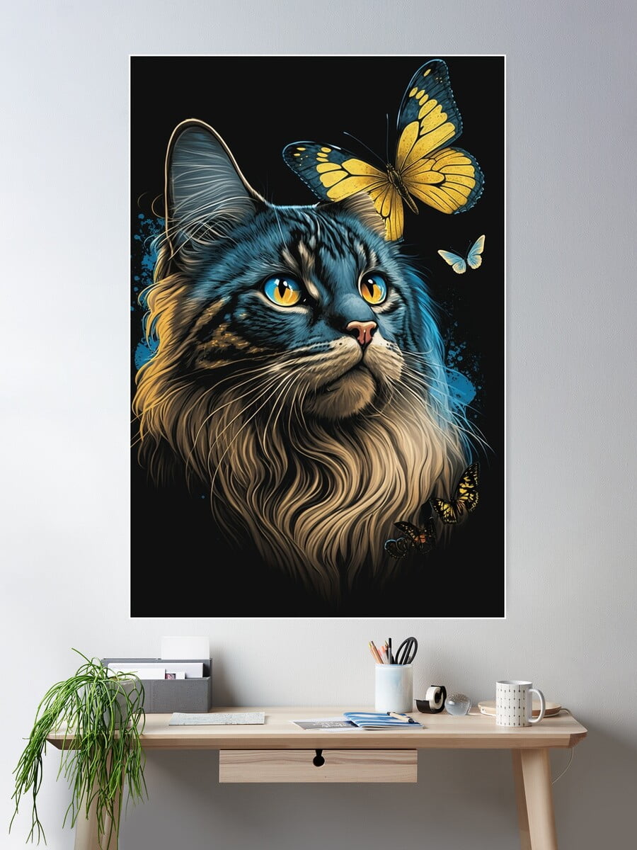 Kna Prints - 1 Pc Poster Maine Coon Cat And Butterfly In Ukrainian ...
