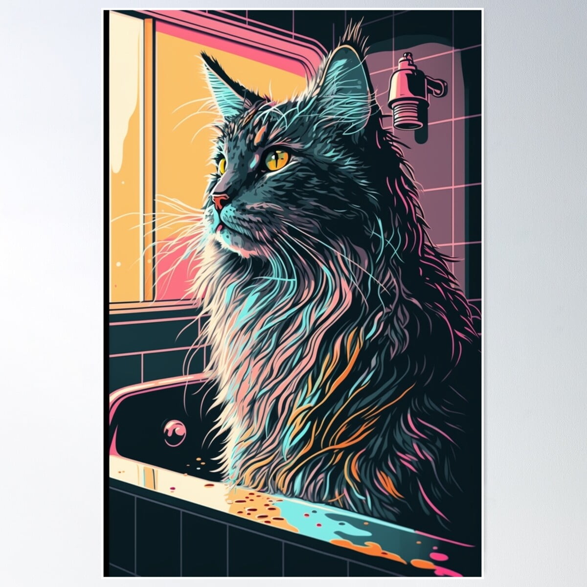 Kna Prints - 1 Pc Poster Maine Coon Cat In Bathroom V2.0, UNFRAMED ...