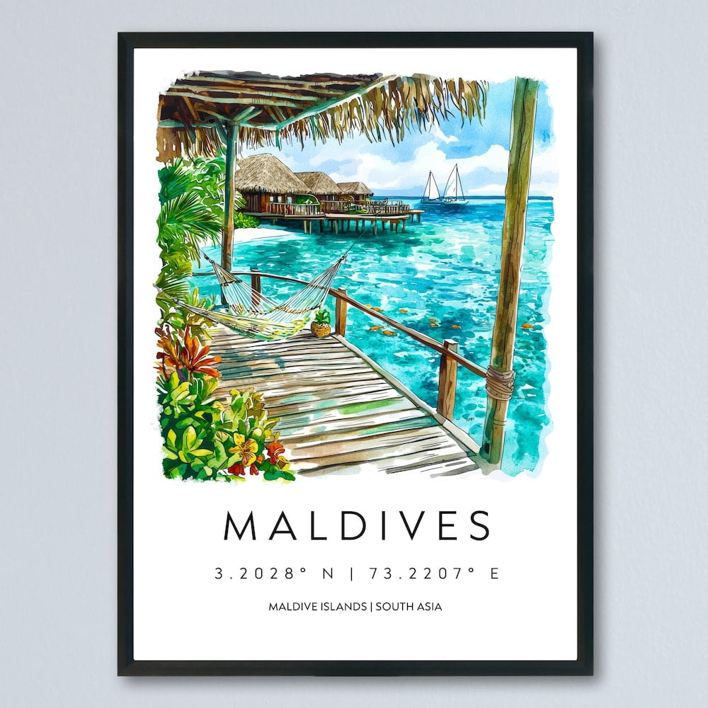 Kna Prints - 1 Pc Poster Maldives Watercolor Poster Maldives Travel ...