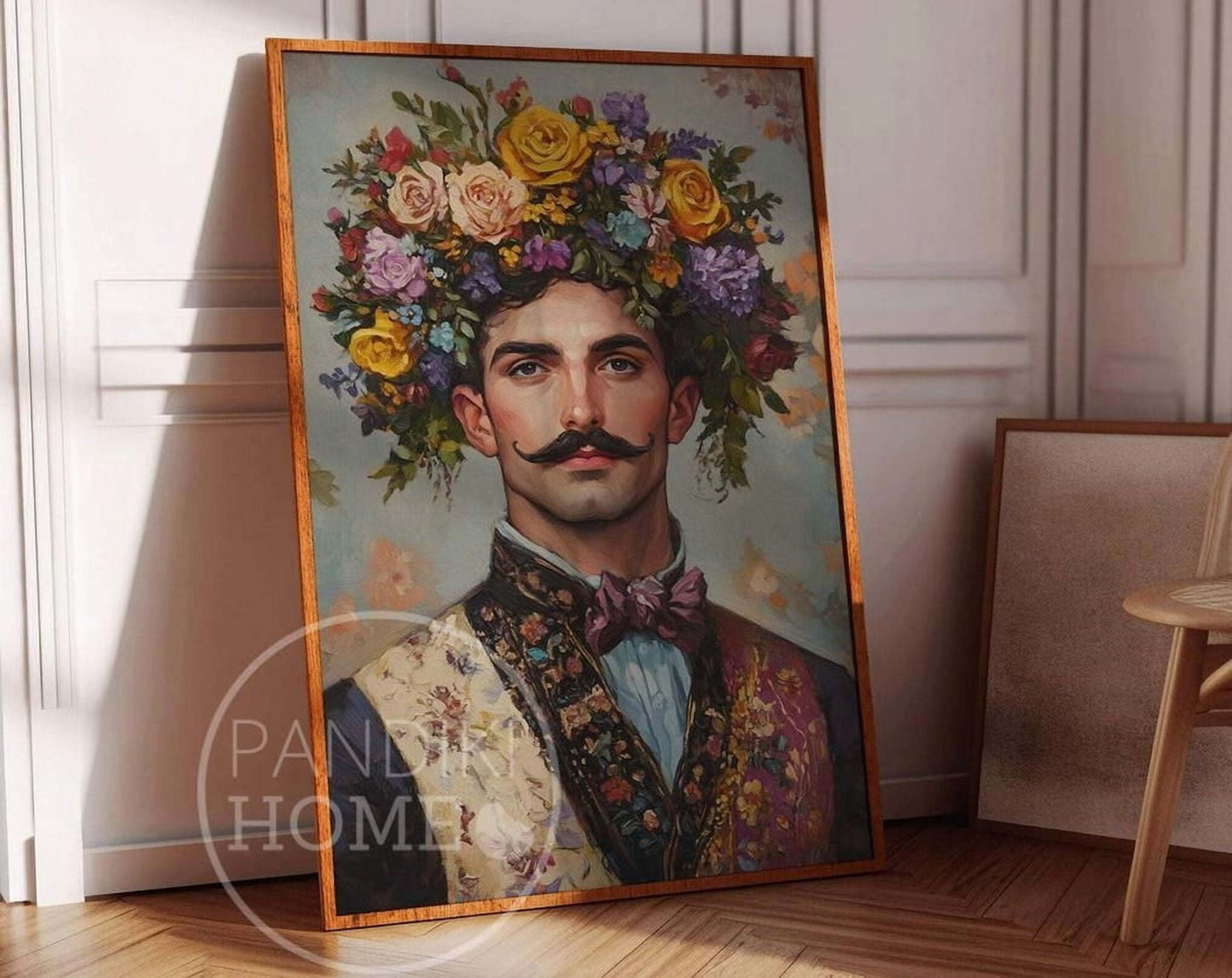 Kna Prints - 1 Pc Poster Male Portrait Print With Flowers, Maximalist ...