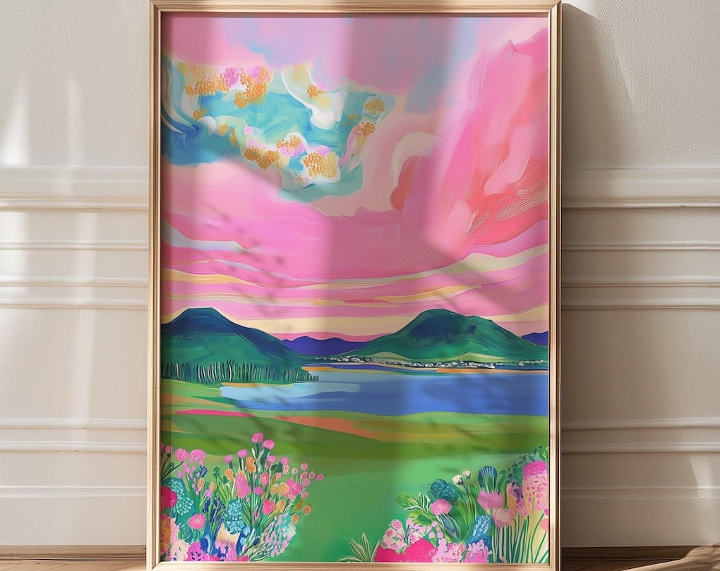 Kna Prints - 1 Pc Poster Maximalist Decor, Landscape Wall Art, Pink ...