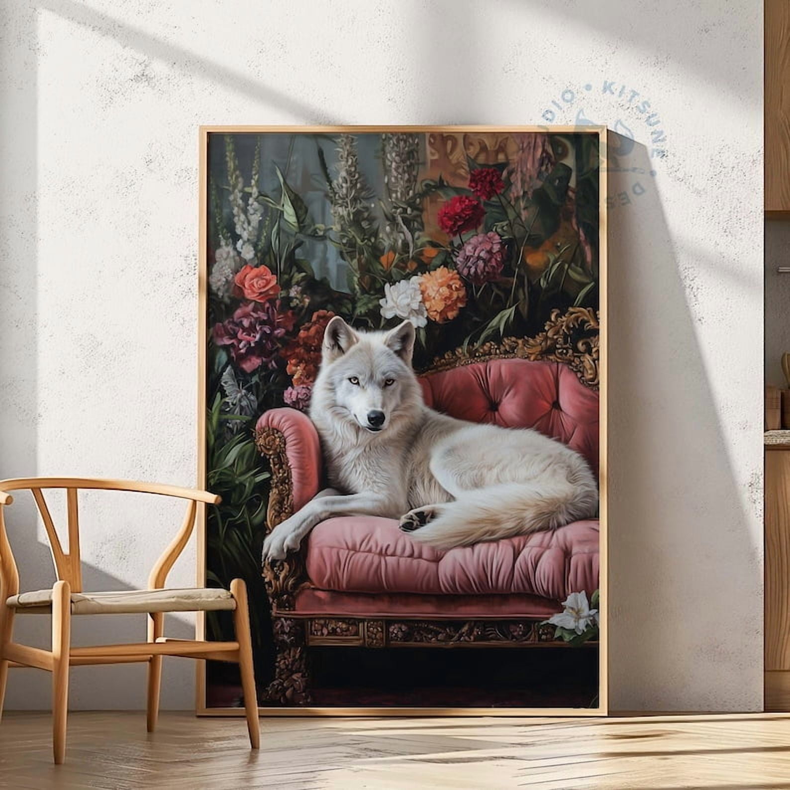 Kna Prints - 1 Pc Poster Maximalist White Wolf On Velvet Sofa Wall Art ...