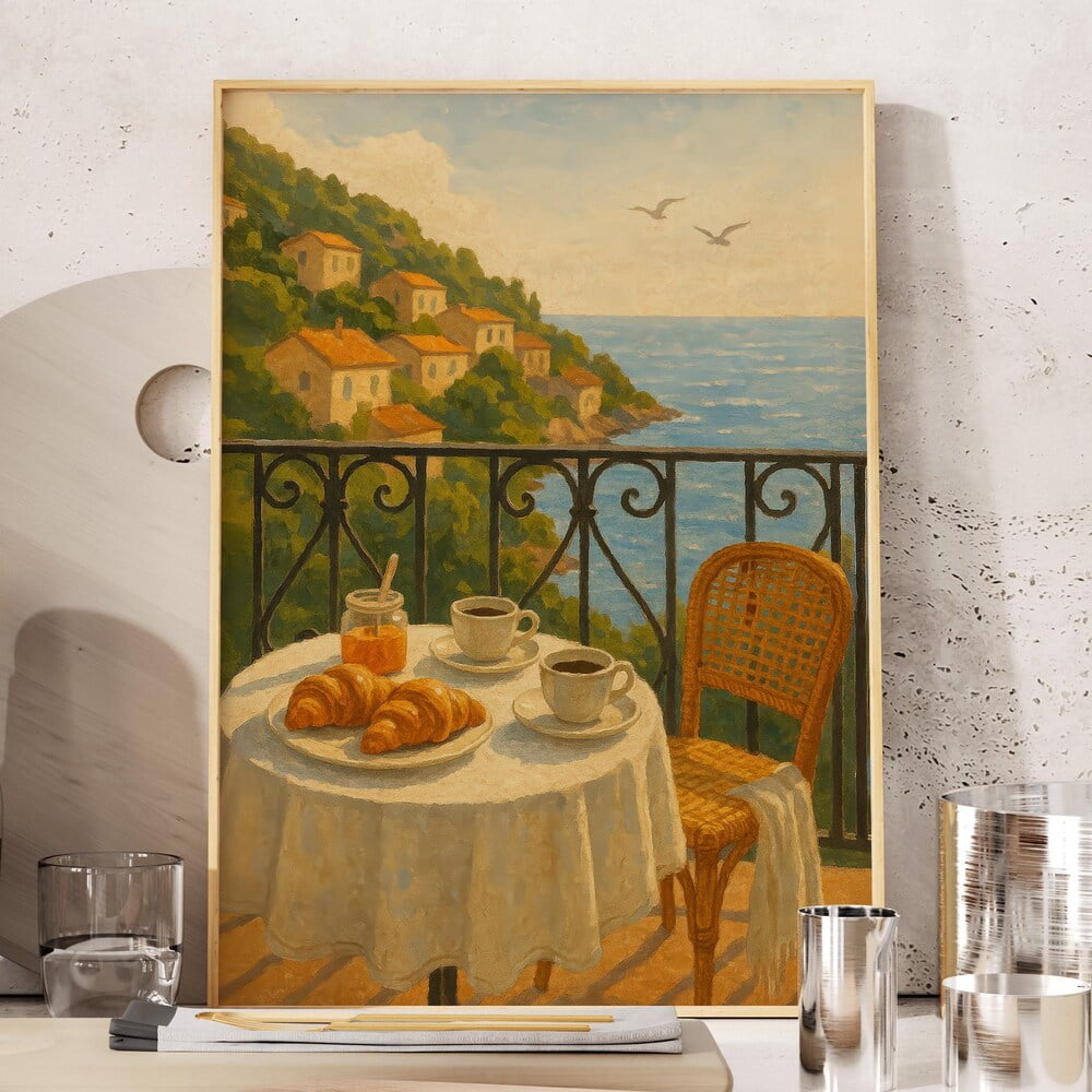 Kna Prints - 1 Pc Poster Mediterranean Balcony Painting With Coffee And ...