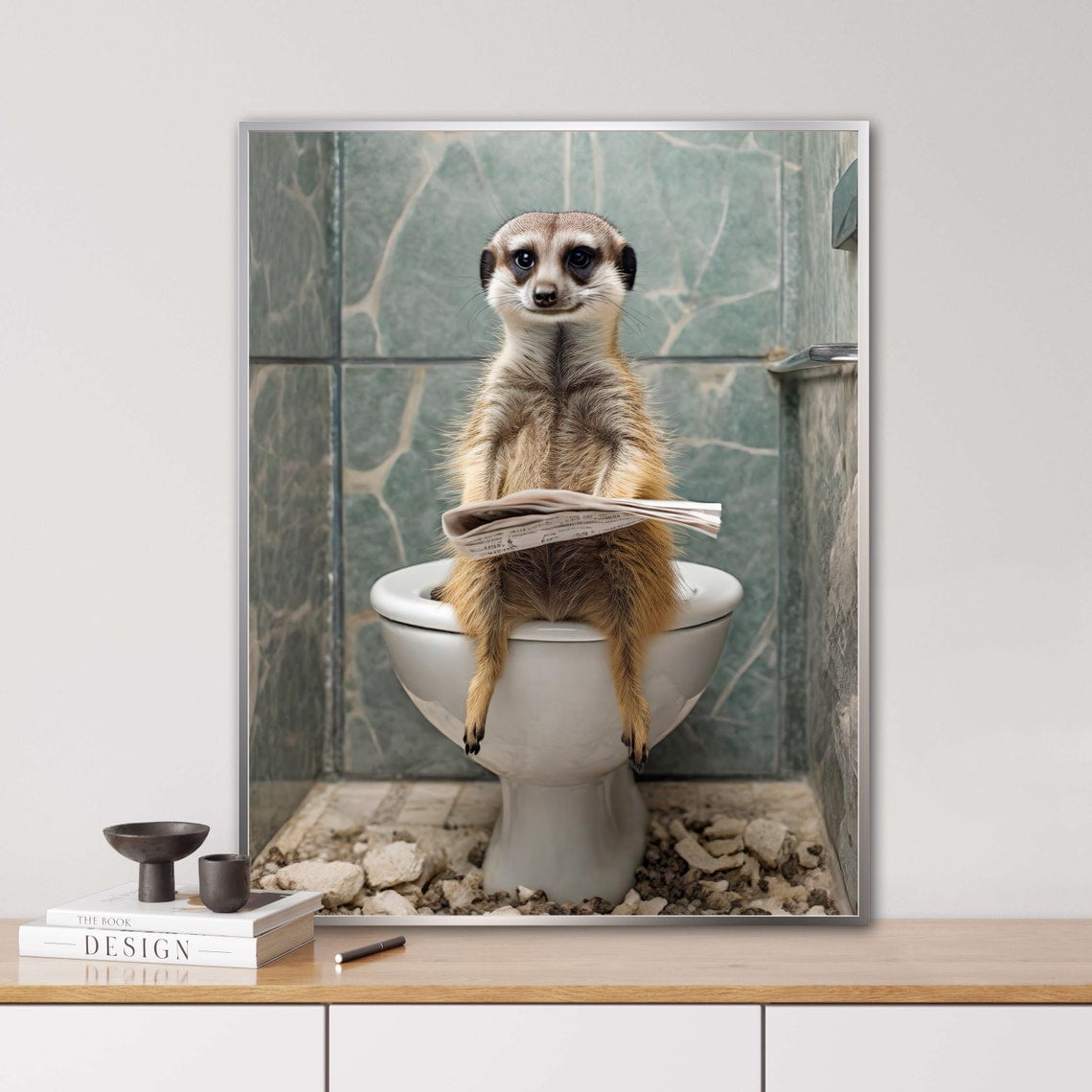 Kna Prints - 1 Pc Poster Meerkat On The Toilet, Ai Generated, Toilet ...