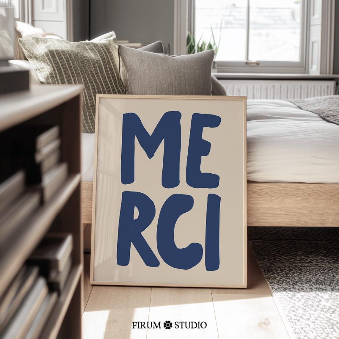 Kna Prints - 1 Pc Poster Merci Typography Wall Art Printable, Royal ...