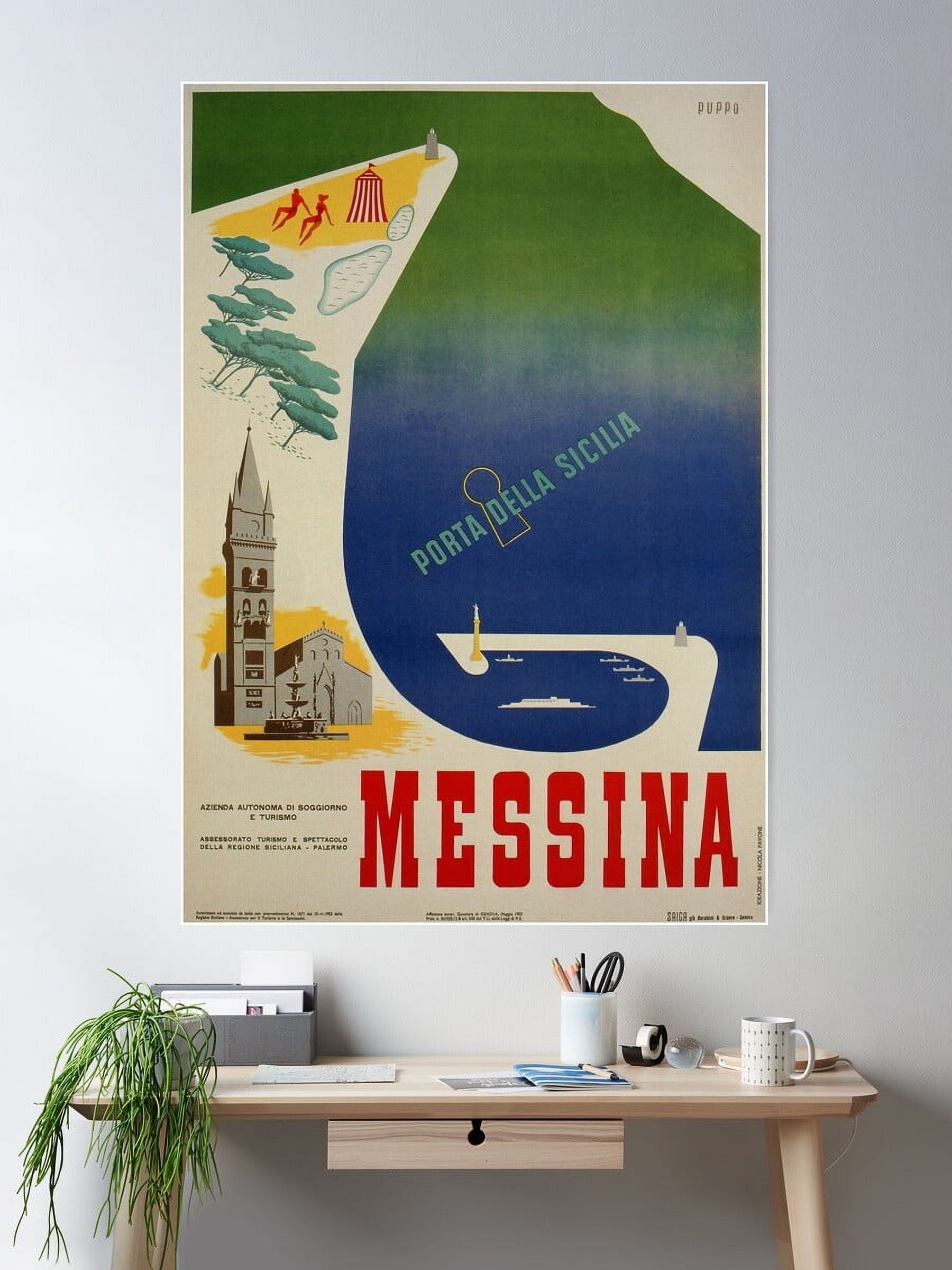 Kna Prints - 1 Pc Poster Messina Port Of Sicily Vintage Italian Travel ...