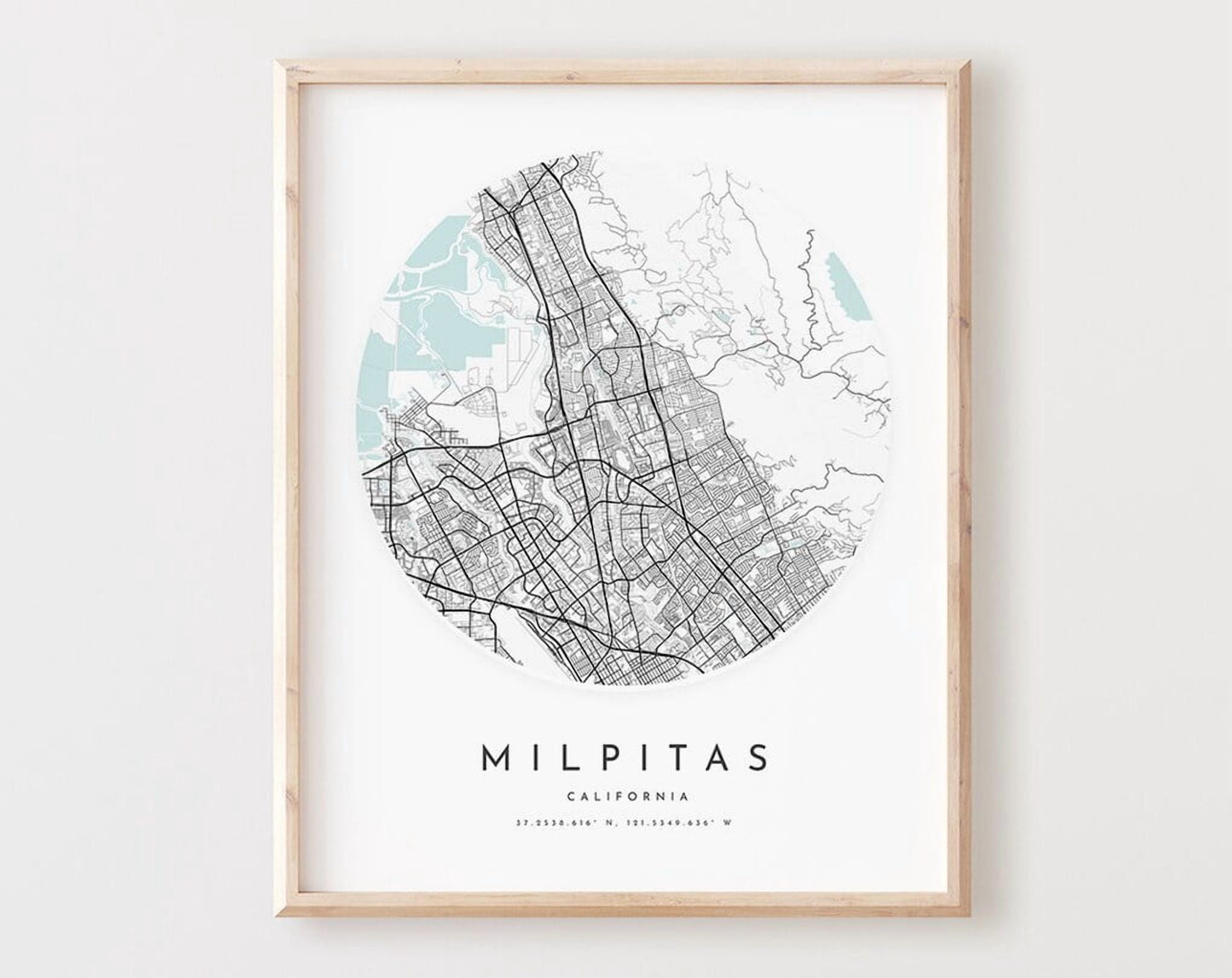Kna Prints - 1 Pc Poster Milpitas Map Print, Milpitas Map City Wall Art ...
