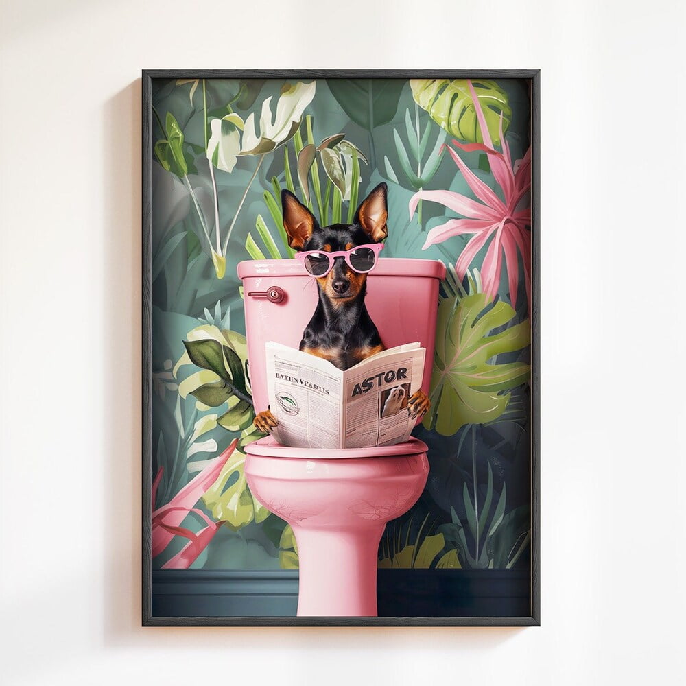 Kna Prints - 1 Pc Poster Miniature Pinscher Reading On Toilet Print ...