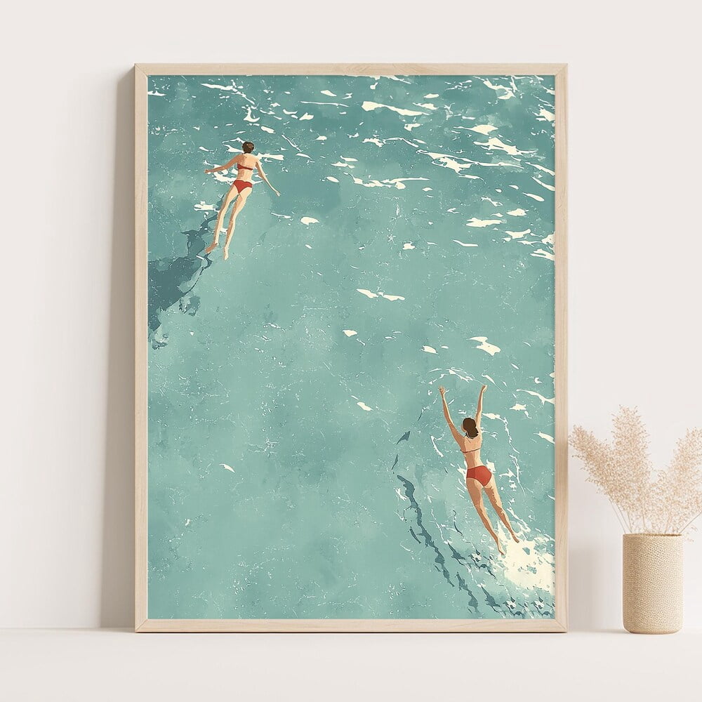Kna Prints - 1 Pc Poster Minimalist Ocean Swimmers Print – Aerial Beach ...