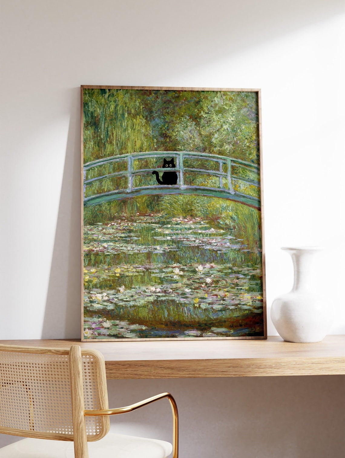 Kna Prints - 1 Pc Poster Monet Waterlily Bridge Cat Print, Claude Monet ...