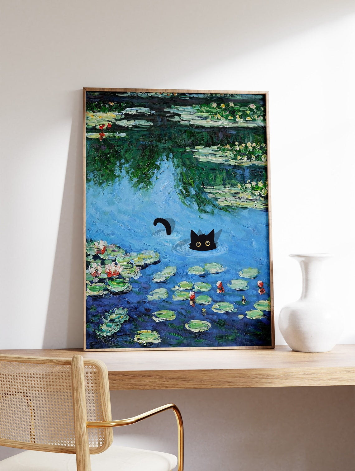 Kna Prints - 1 Pc Poster Monet Waterlily Cat Print, Claude Monet Cat ...