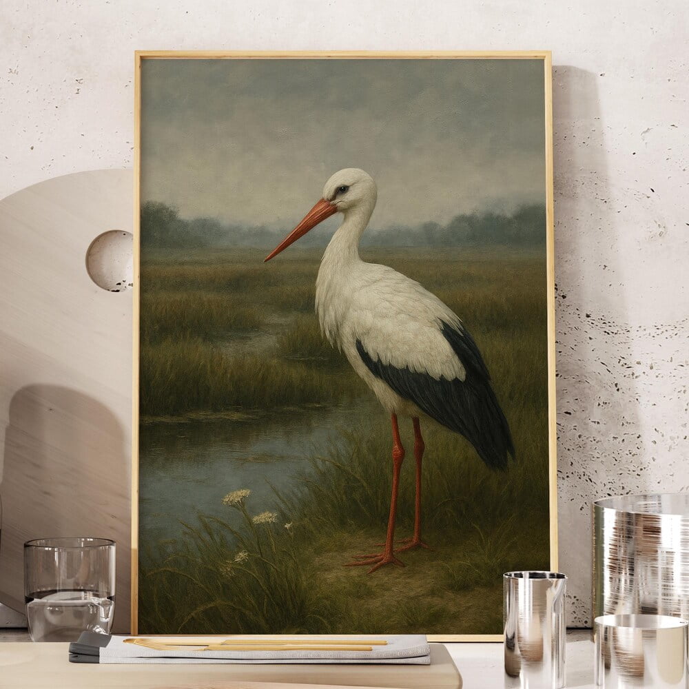 Kna Prints - 1 Pc Poster Moody Sage Green Marsh Landscape Stork ...