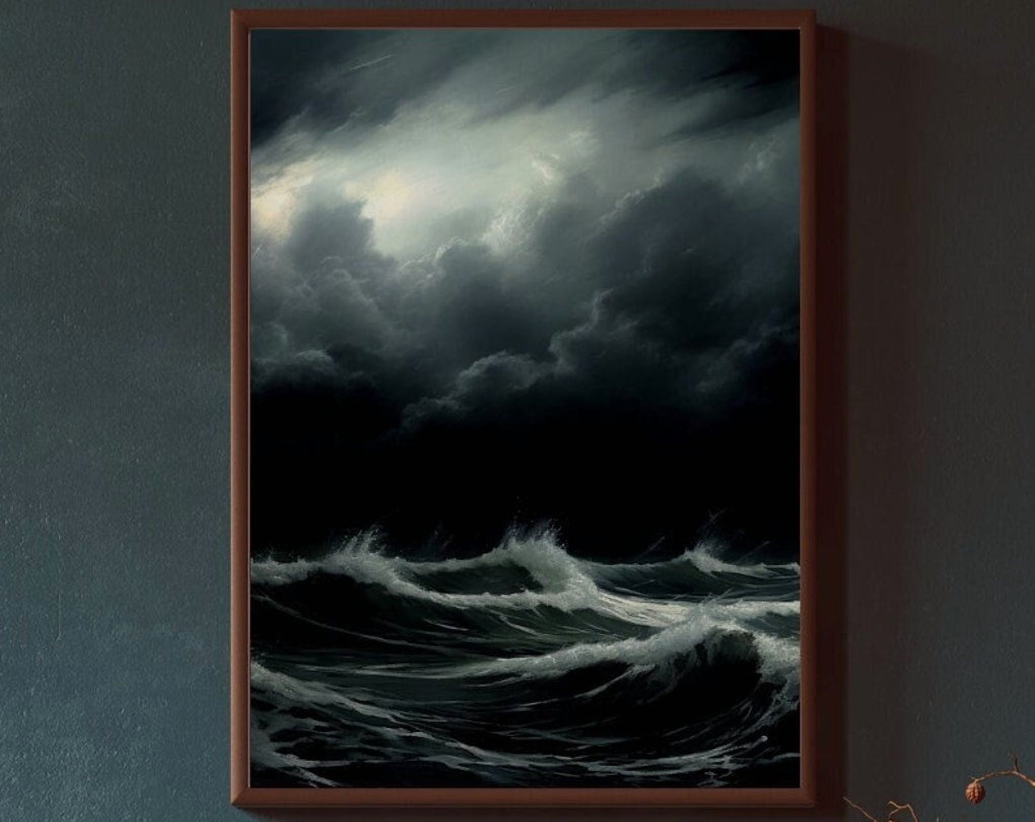 Kna Prints - 1 Pc Poster Moody Thderstorm Seascape: Dynamic Brushwork ...