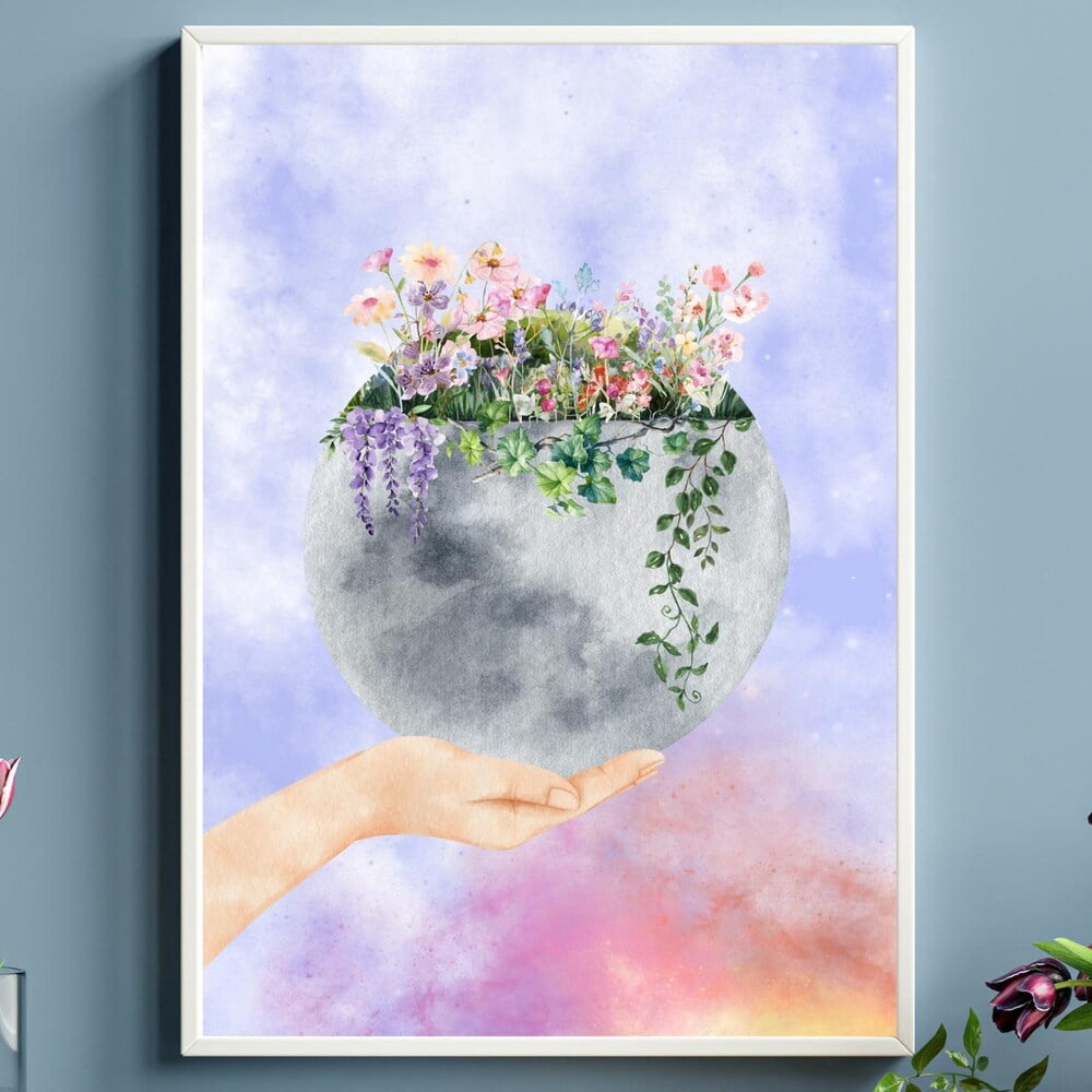 Kna Prints - 1 Pc Poster Moon Garden Wall Art | Cottagecore Floral Moon ...