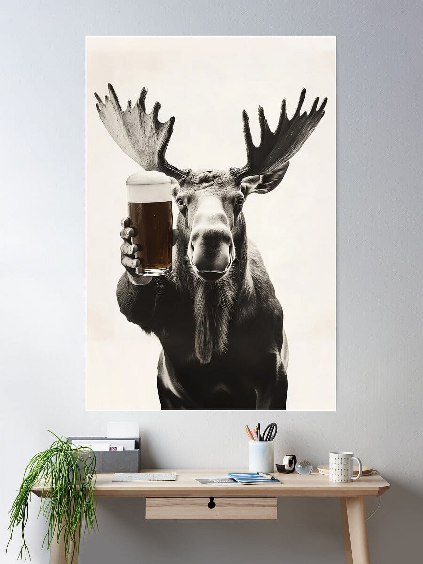 Kna Prints - 1 Pc Poster Moose Drinking Beer, Fny Drinking Humor Art ...