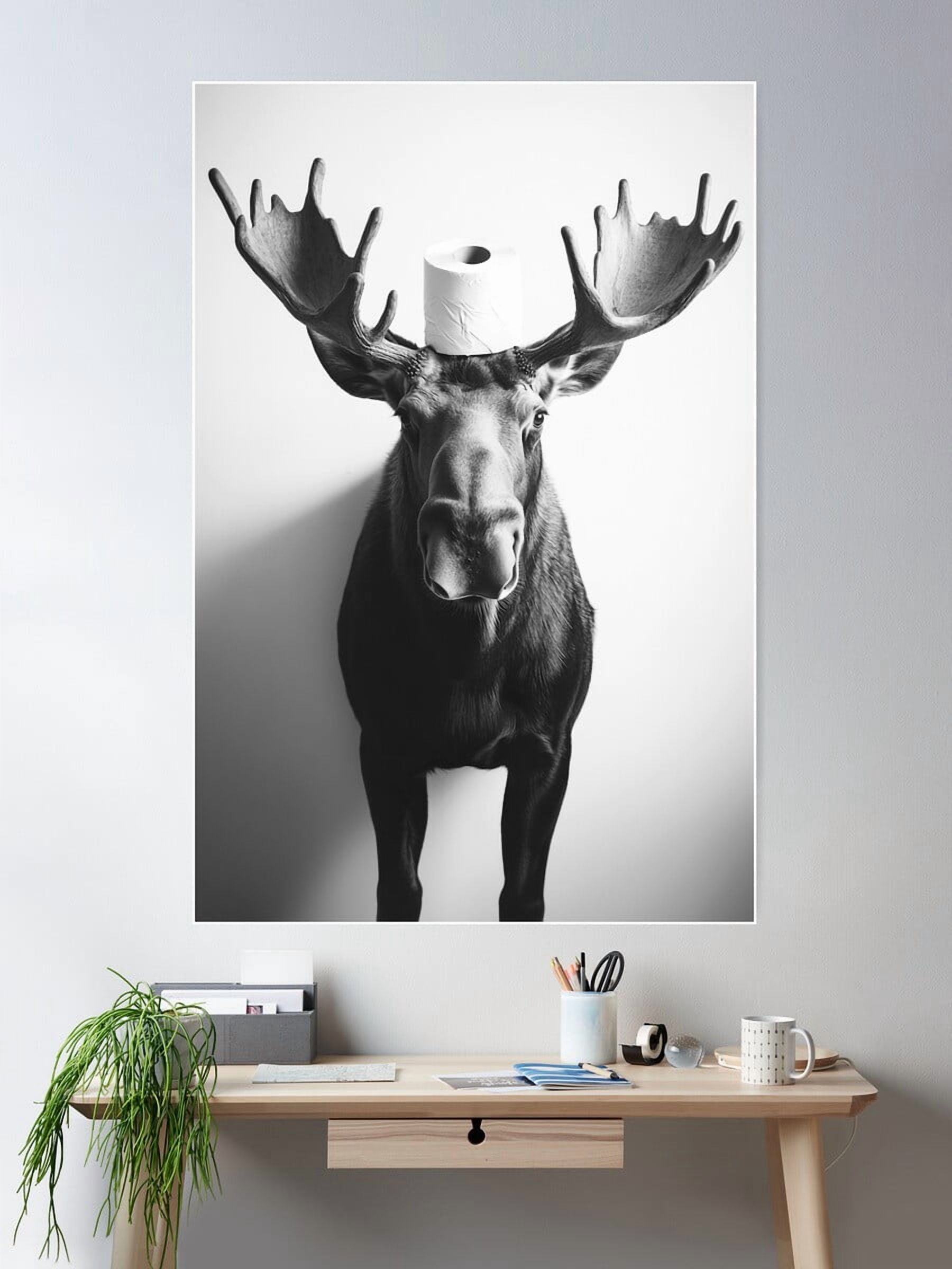 Kna Prints - 1 Pc Poster Moose In Bathroom With Toilet Paper On Head ...