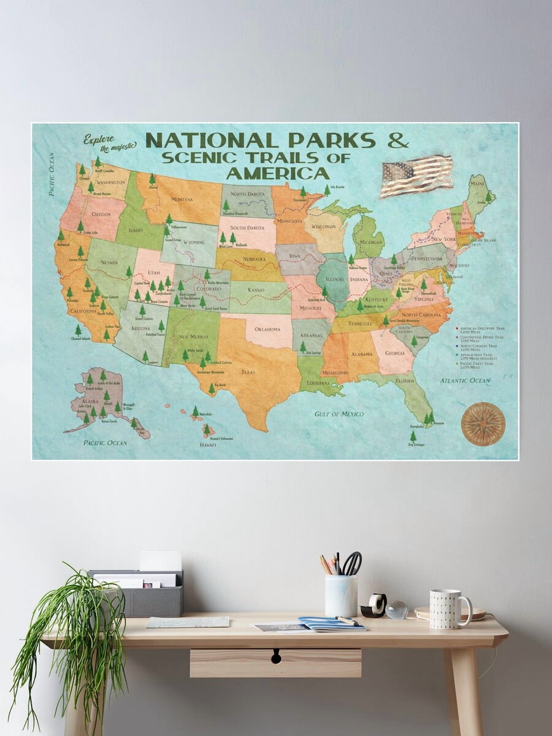 Kna Prints - 1 Pc Poster National Parks Of America Vintage Map ...