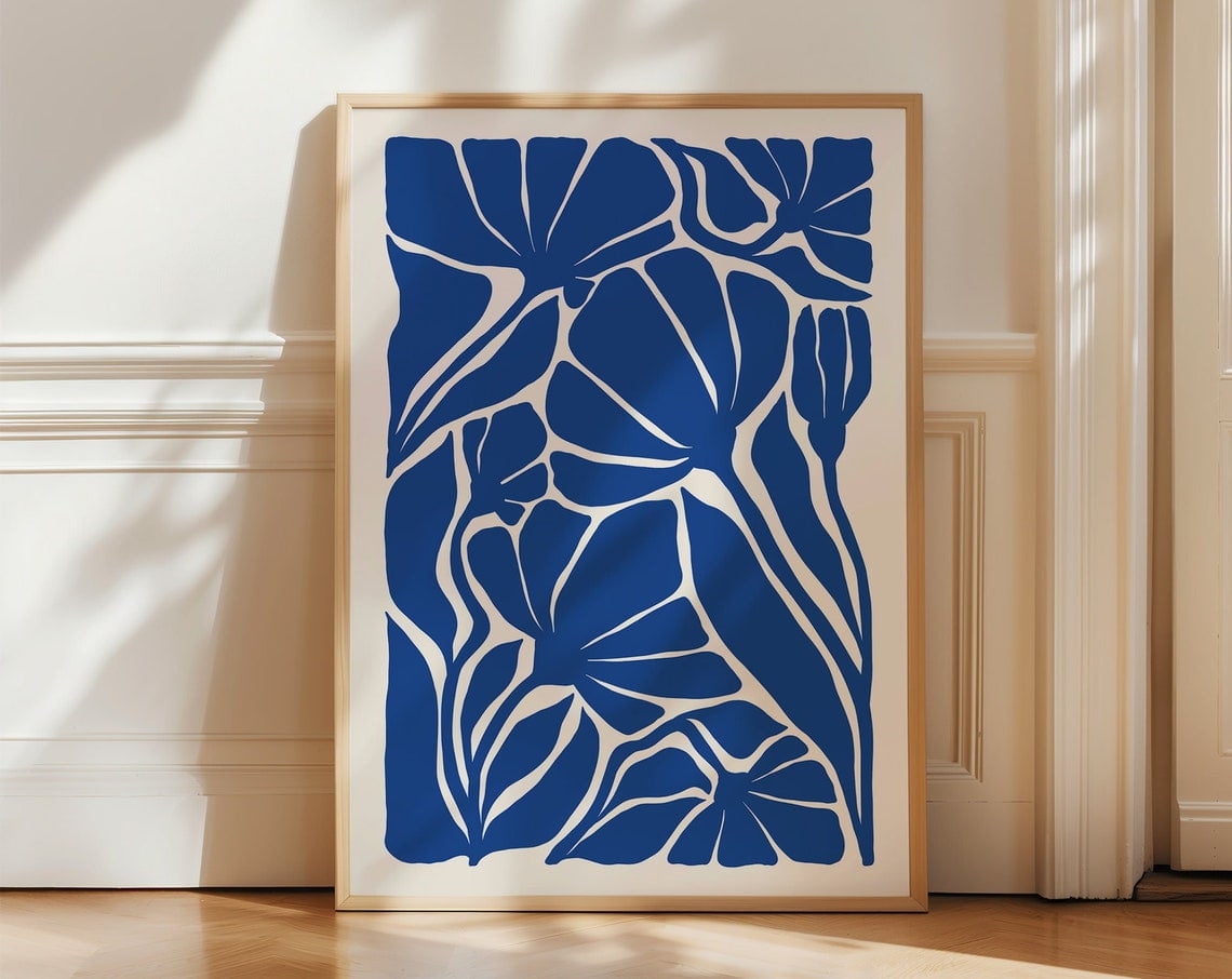 Kna Prints - 1 Pc Poster Navy Blue Abstract Flower Print, Matisse Style ...
