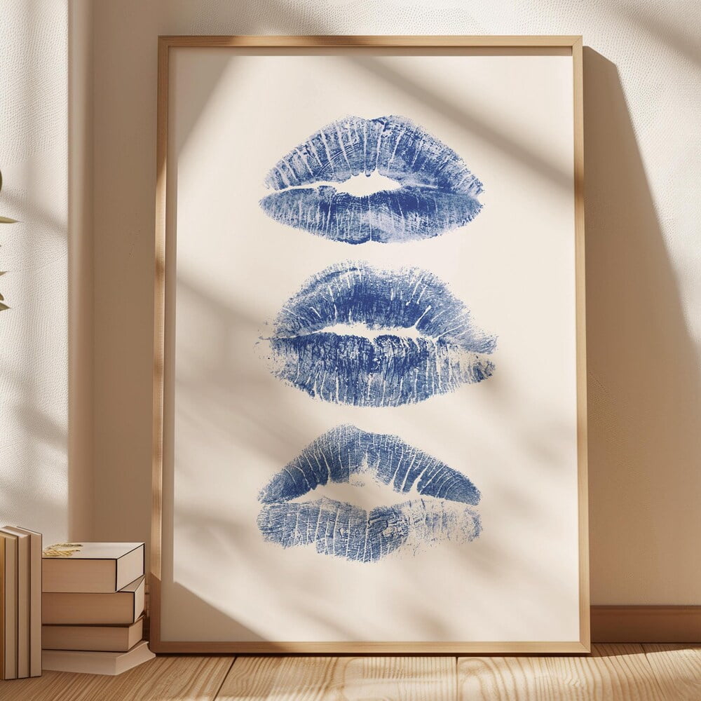 Kna Prints - 1 Pc Poster Navy Kiss Lips Print, Trendy Wall Art, Blue ...
