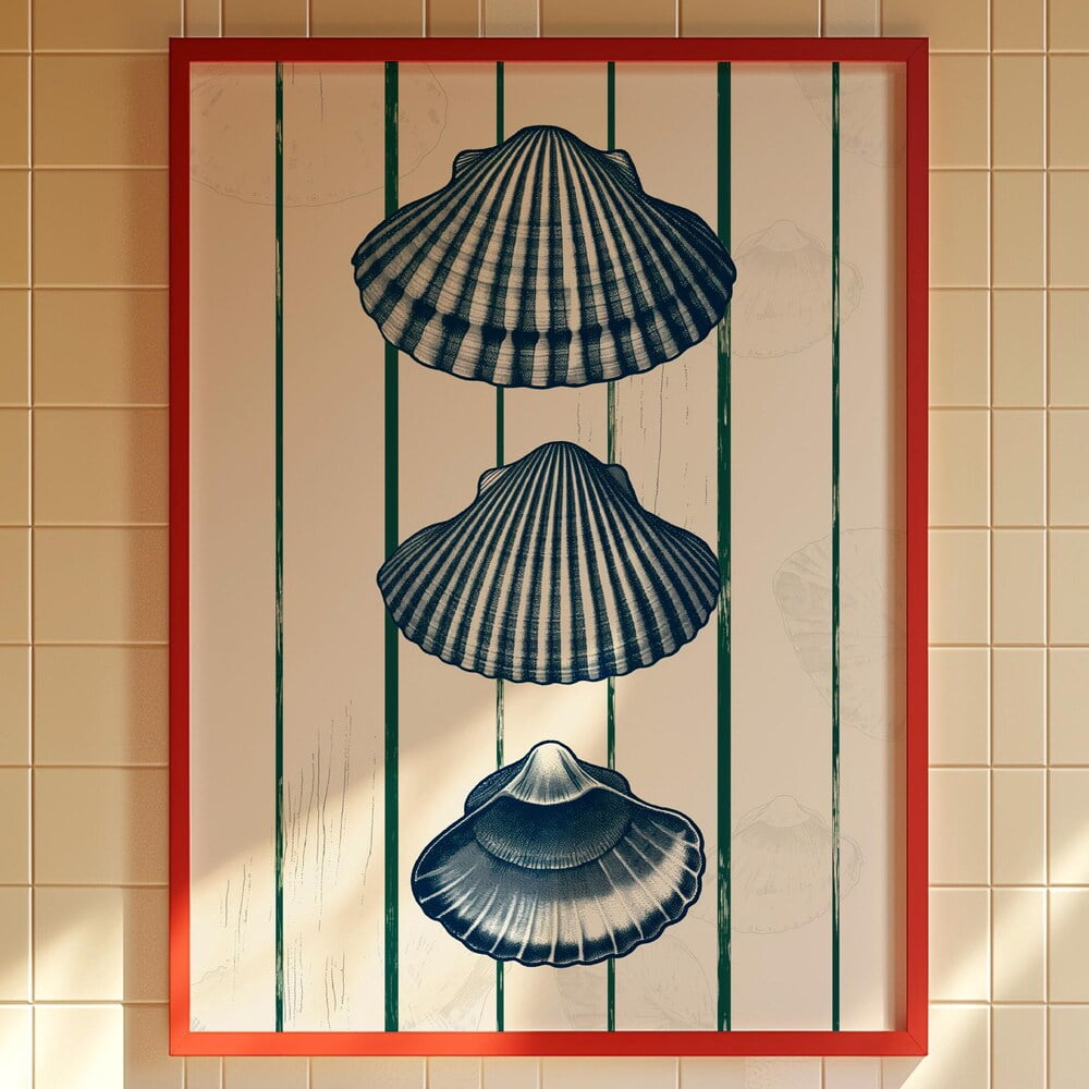 Kna Prints - 1 Pc Poster Navy Seashell Poster, Minimal Coastal Wall Art ...