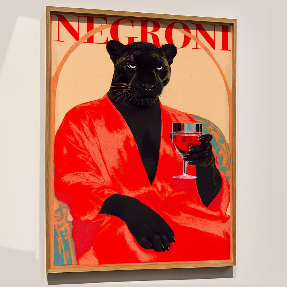Kna Prints - 1 Pc Poster Negroni Panther Print, Bold Animal Poster, Red ...