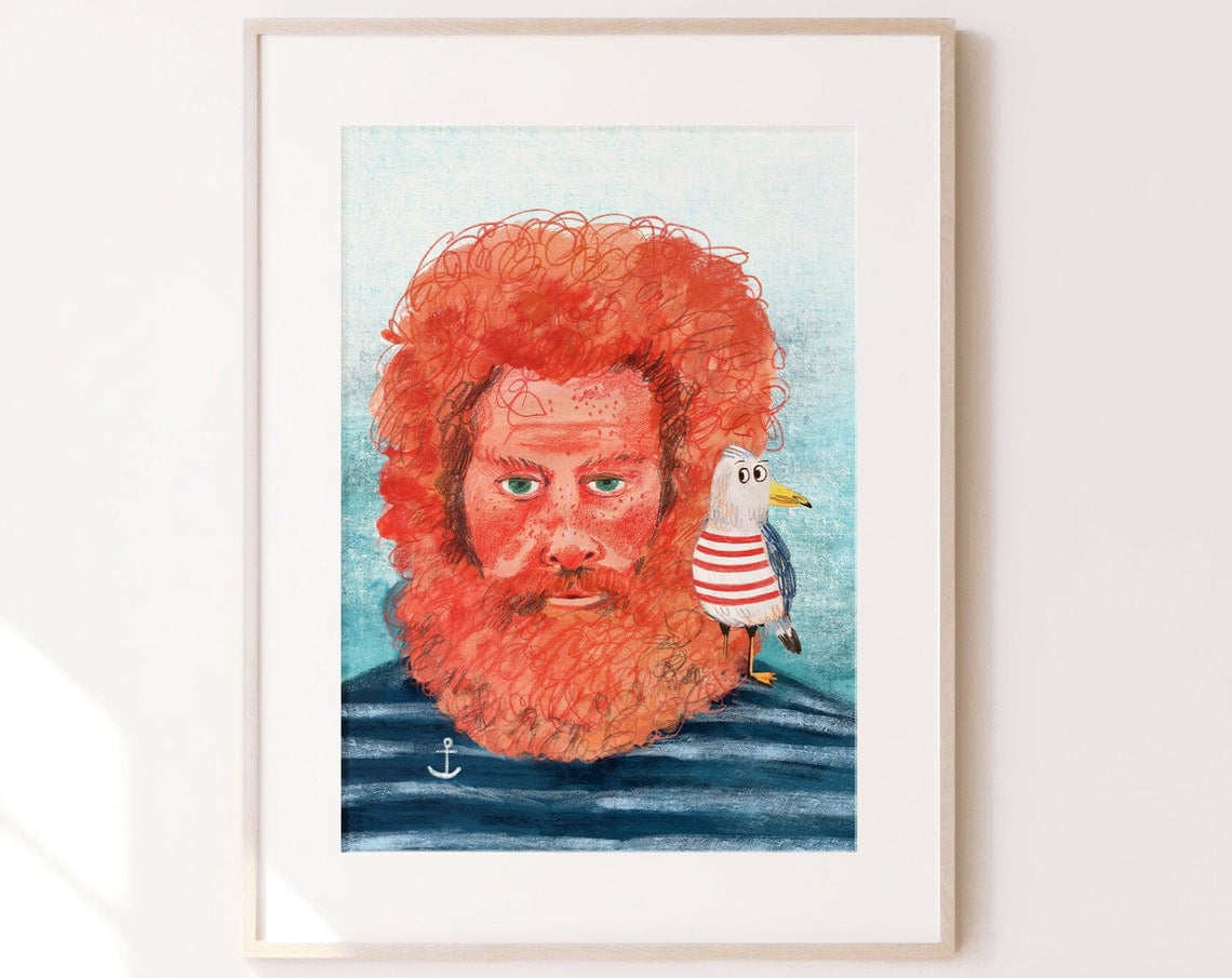 Kna Prints - 1 Pc Poster Ocean Sailor Portrait, Seafarer With Seagull ...