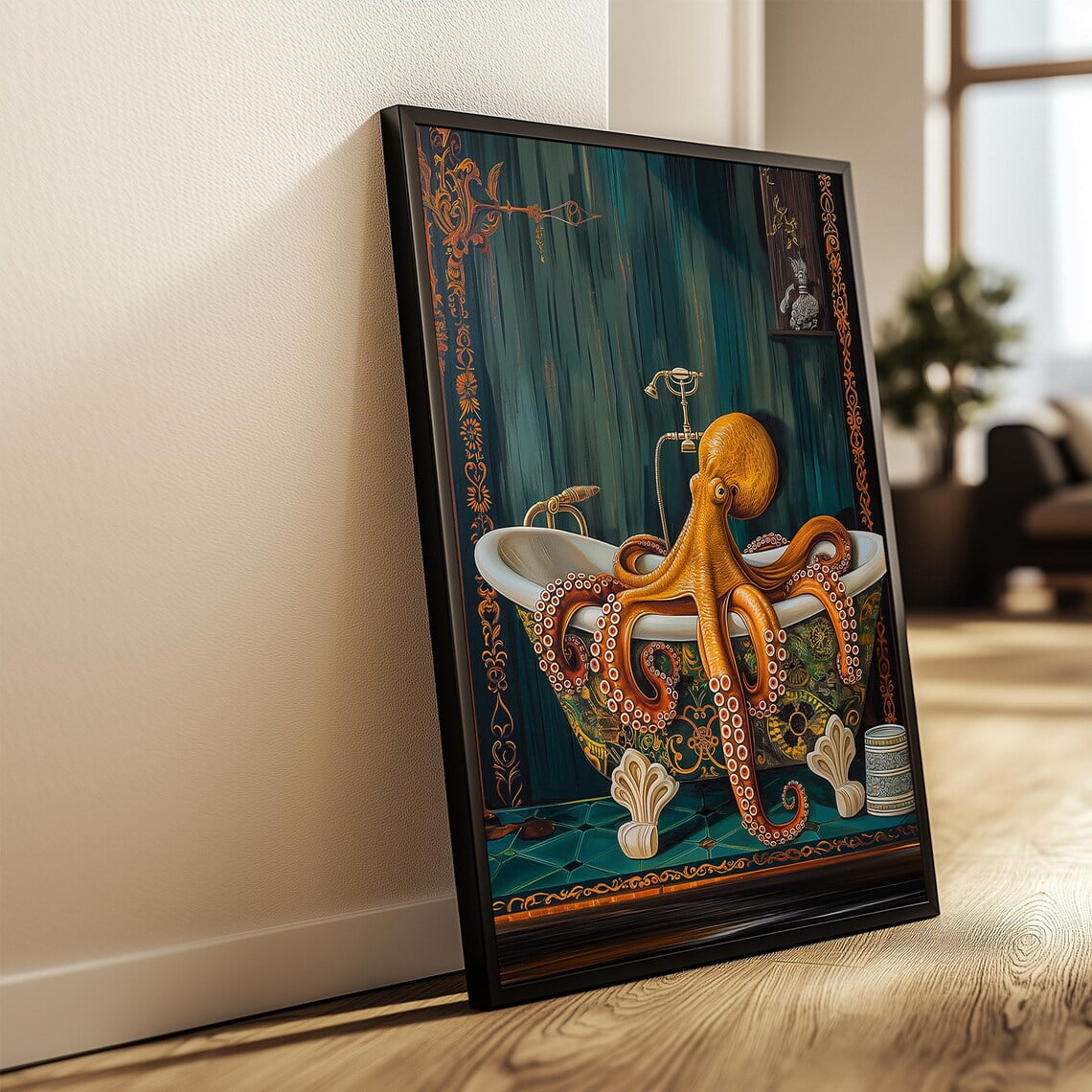 Kna Prints - 1 Pc Poster Octopus In A Bathtub Wall Art, Maximalist ...