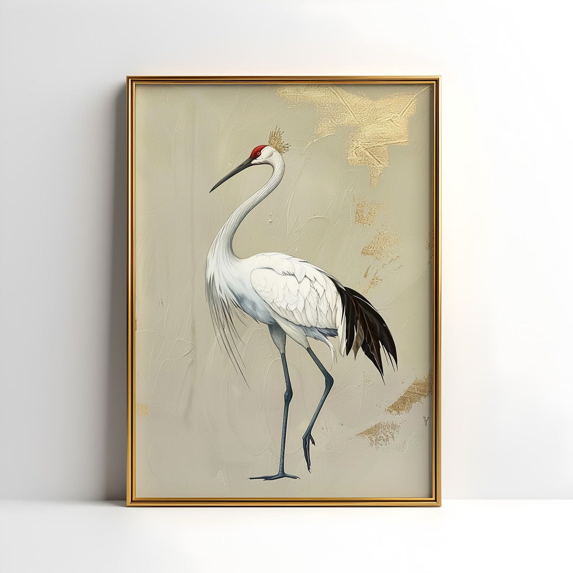 Kna Prints - 1 Pc Poster Original Japanese Crane Art Glistening Gold ...