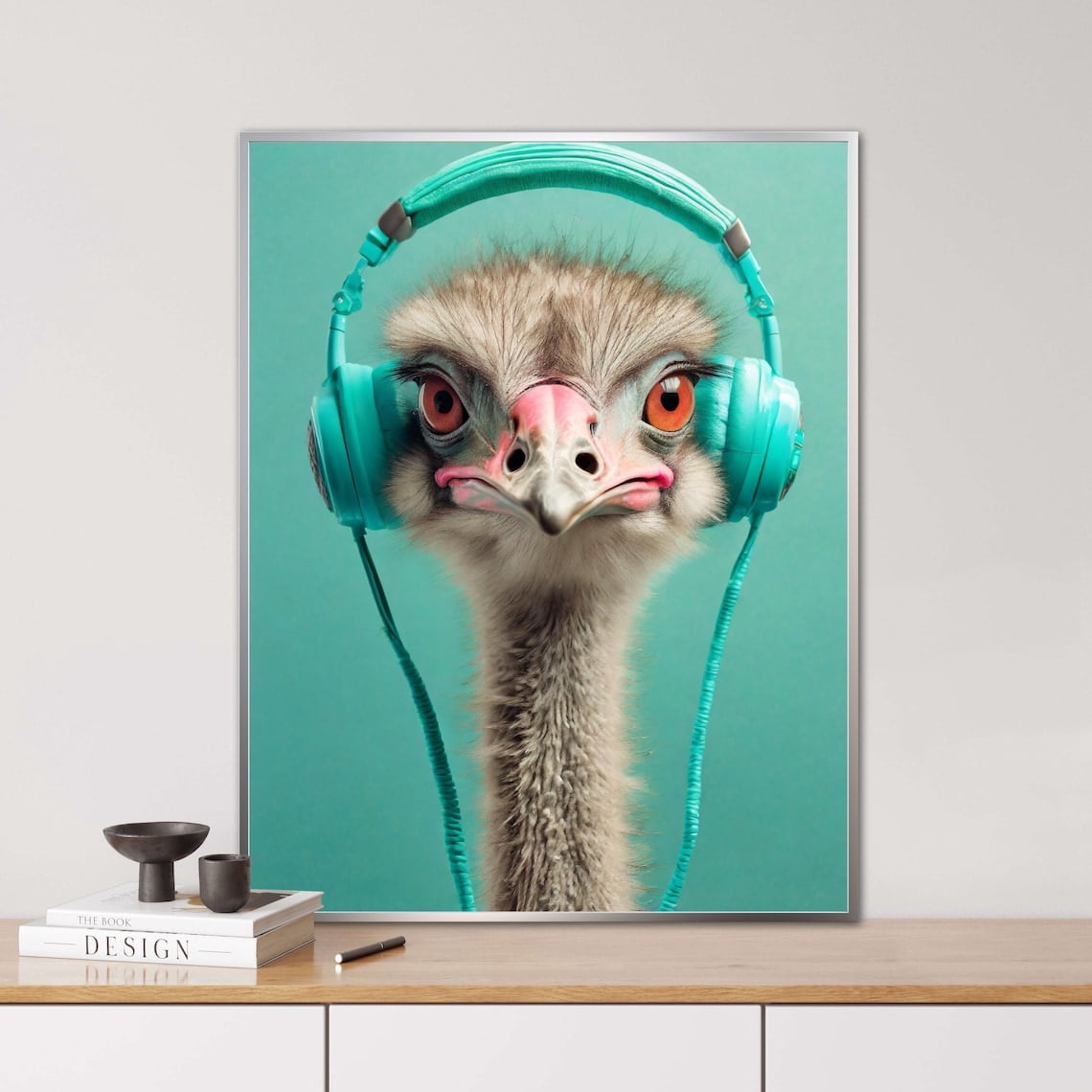 Kna Prints - 1 Pc Poster Ostrich With Headphones, Ai Generated ...