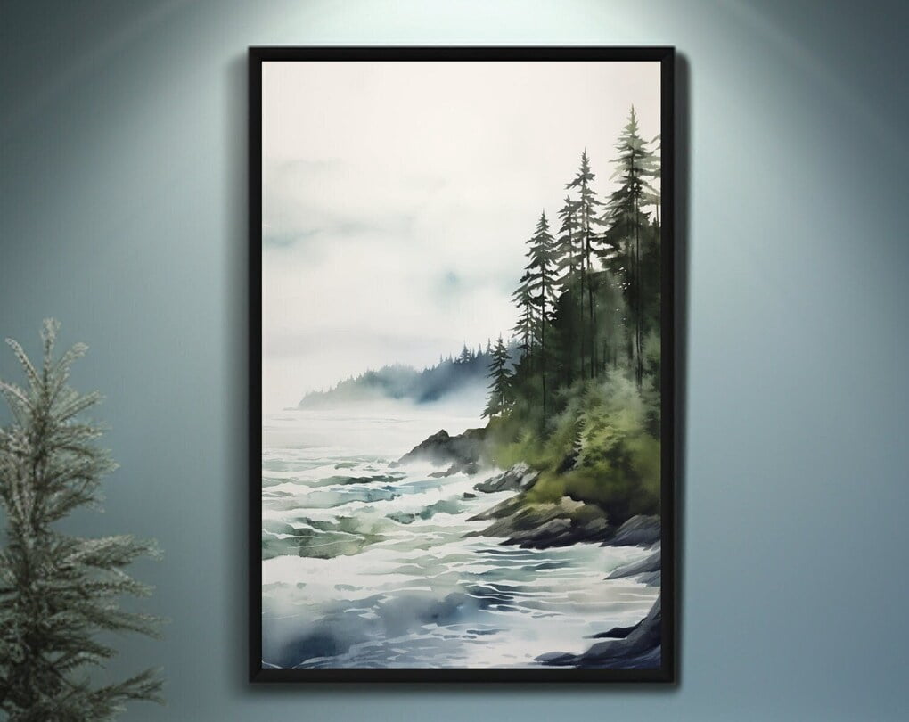 Kna Prints - 1 Pc Poster Pacific Mist Watercolor Coastline Painting Art ...