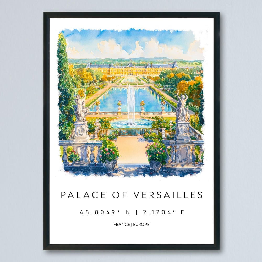 Kna Prints - 1 Pc Poster Palace Of Versailles Watercolor Poster Versailles Wall Art Versailles ...