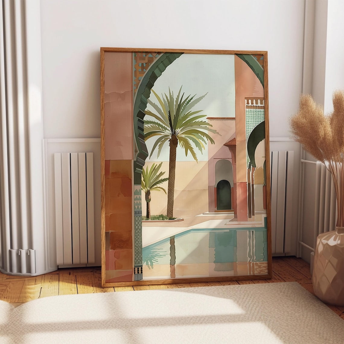 Kna Prints - 1 Pc Poster Palm Tree And Pool Artwork Moroccan Poolside Arches Wall Art Minimalist ...