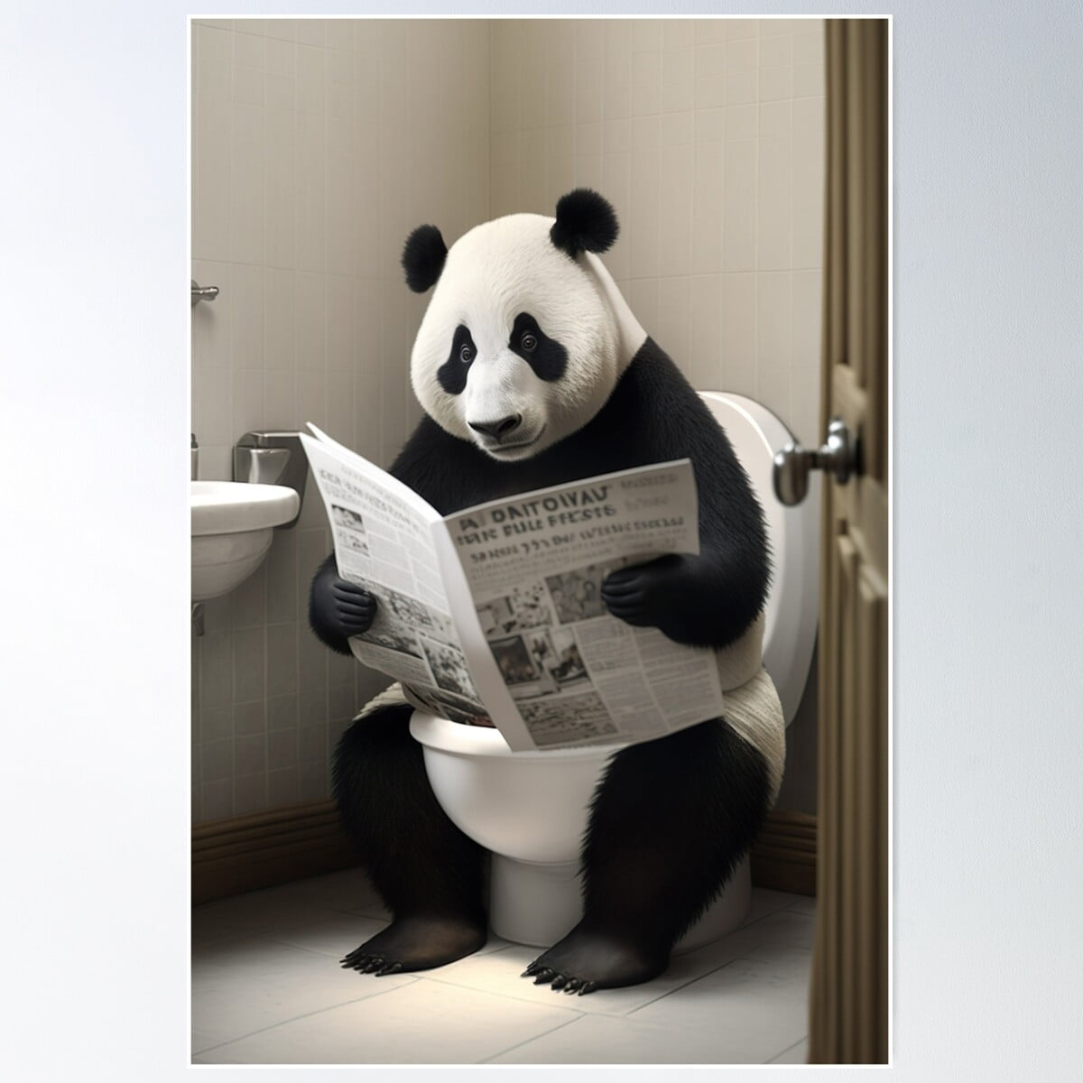 Kna Prints - 1 Pc Poster Panda Sitting On The Toilet Reading A ...