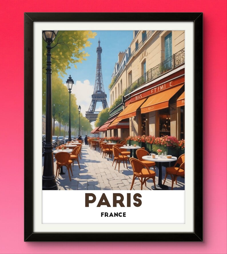 Kna Prints - 1 Pc Poster Parisian Street Cafã© And Eiffel Tower Elegant ...