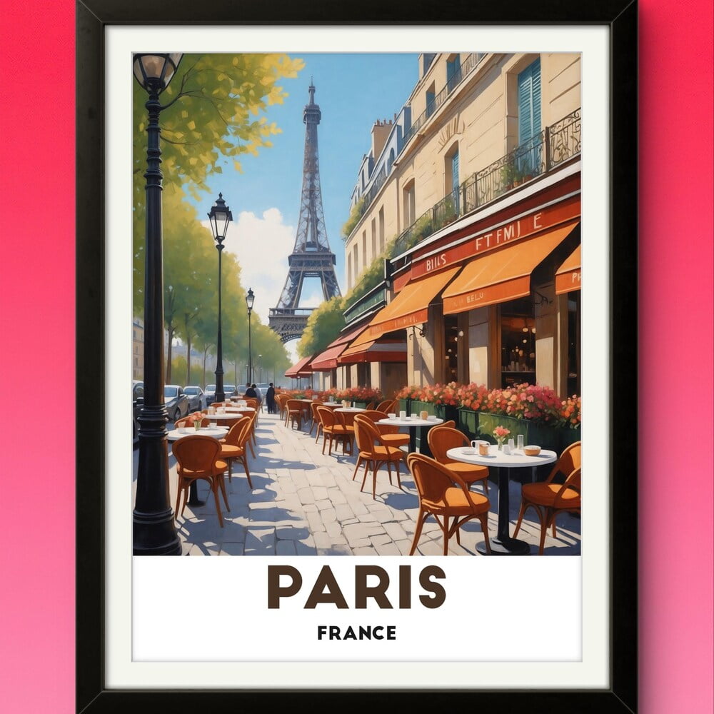 Kna Prints - 1 Pc Poster Parisian Street Café And Eiffel Tower Poster ...