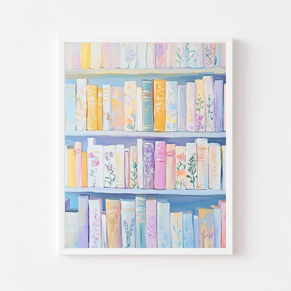 Kna Prints - 1 Pc Poster Pastel Floral Bookshelf Painting Girly Reading ...