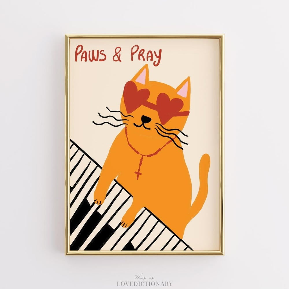 Kna Prints - 1 Pc Poster Paws And Pray Cat Print, Funny Christian Wall ...