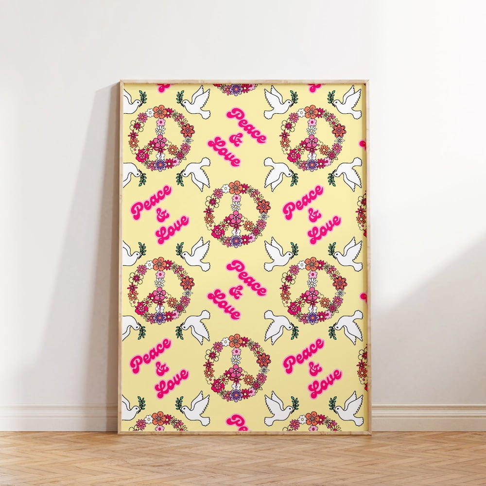 Kna Prints - 1 Pc Poster Peace & Love Wall Print, Retro Groovy Print ...