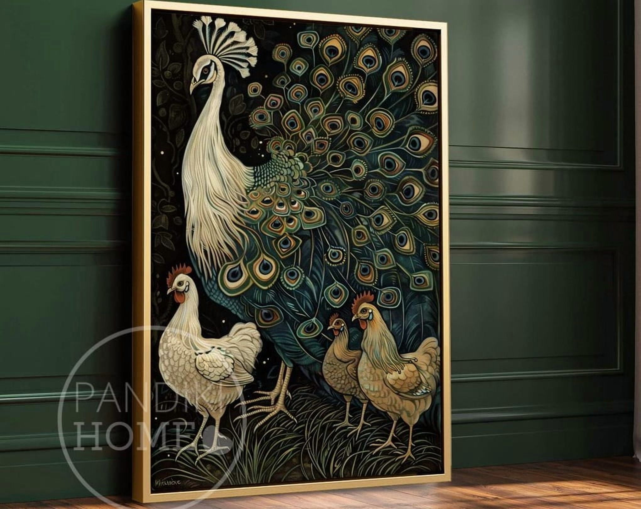 Kna Prints - 1 Pc Poster Peacock And Chickens Art Print Vintage Peacock ...
