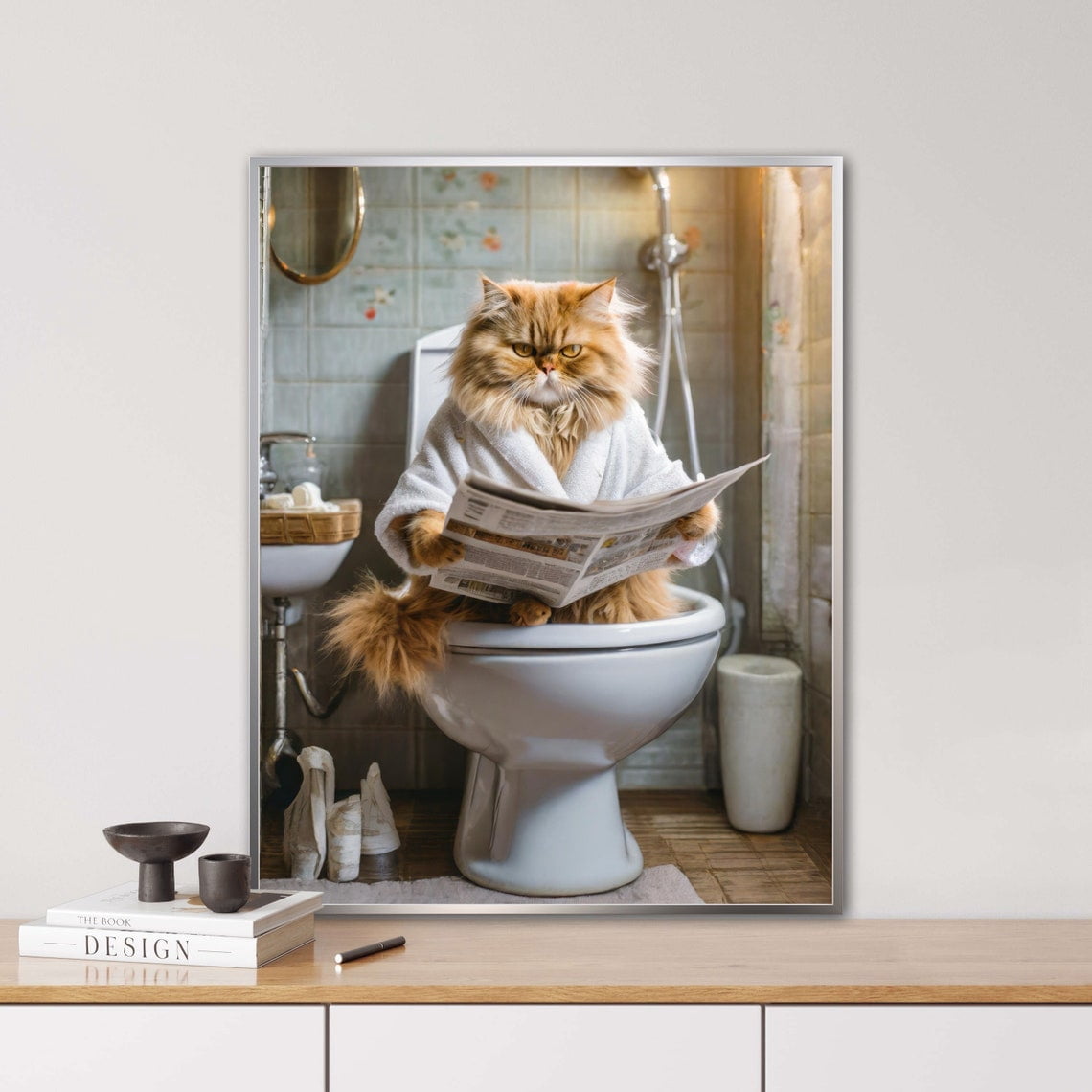 Kna Prints - 1 Pc Poster Persian Cat On The Toilet, Ai Generated ...