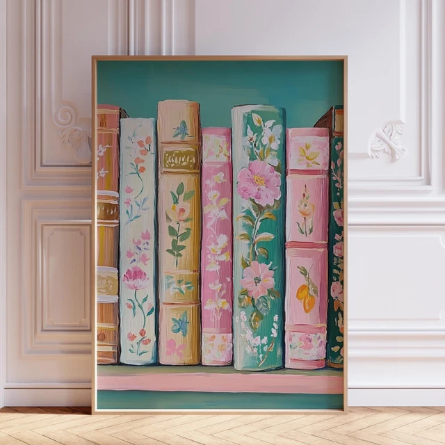 Kna Prints - 1 Pc Poster Pink And Green Library Reading Book Wall Art ...