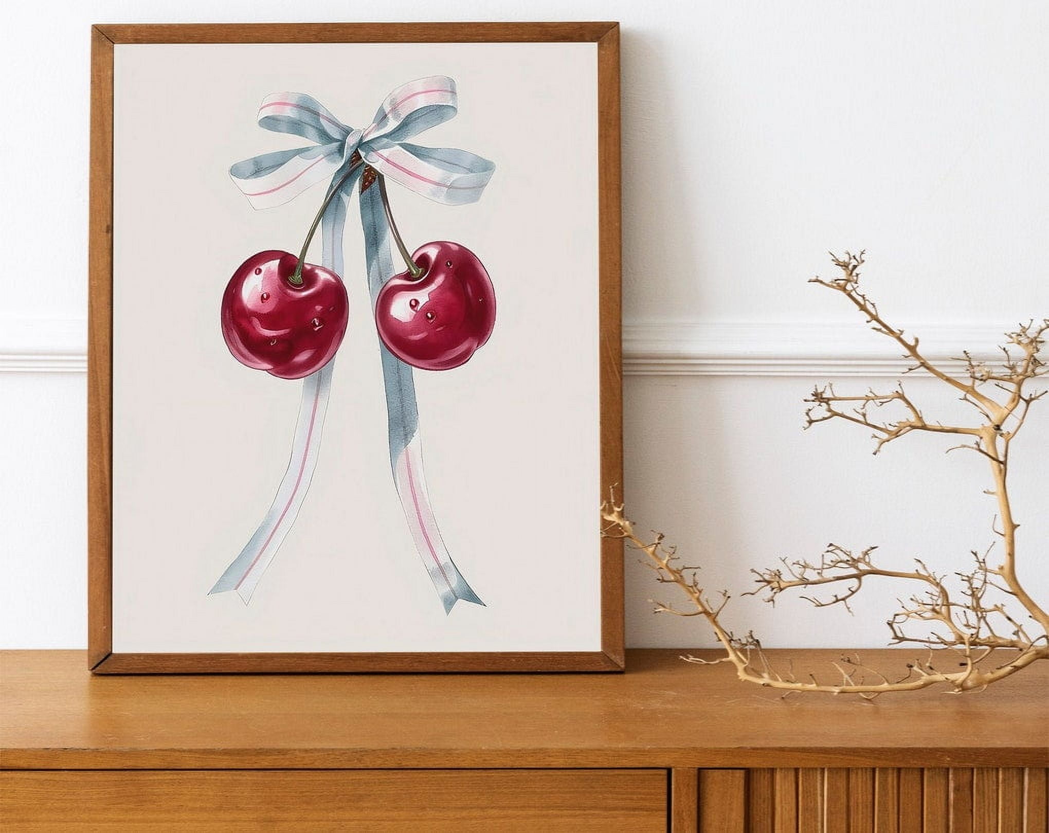 Kna Prints - 1 Pc Poster Pink Cherry Ribbon Art Print Cute Girly ...