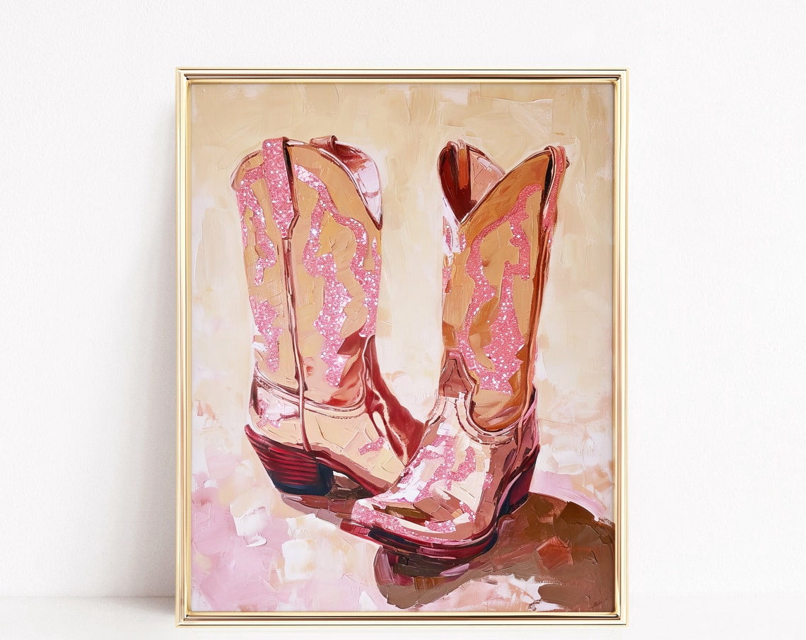 Kna Prints - 1 Pc Poster Pink Cowgirl Boots Art Print Wall Art Vintage ...