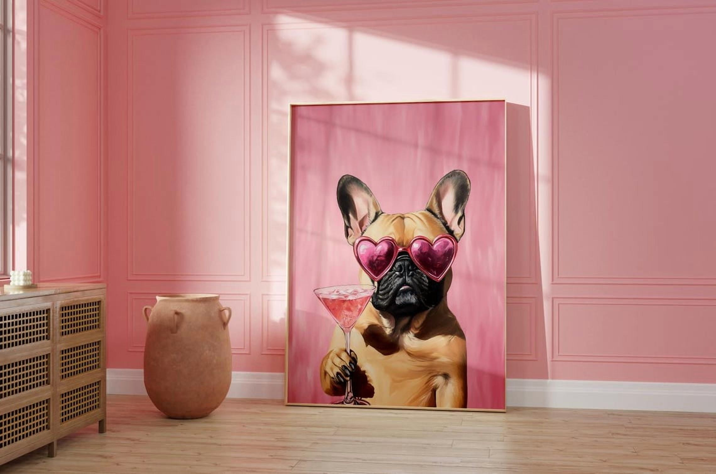 Kna Prints - 1 Pc Poster Pink Frenchie Martini Print, Fky , Preppy Art ...
