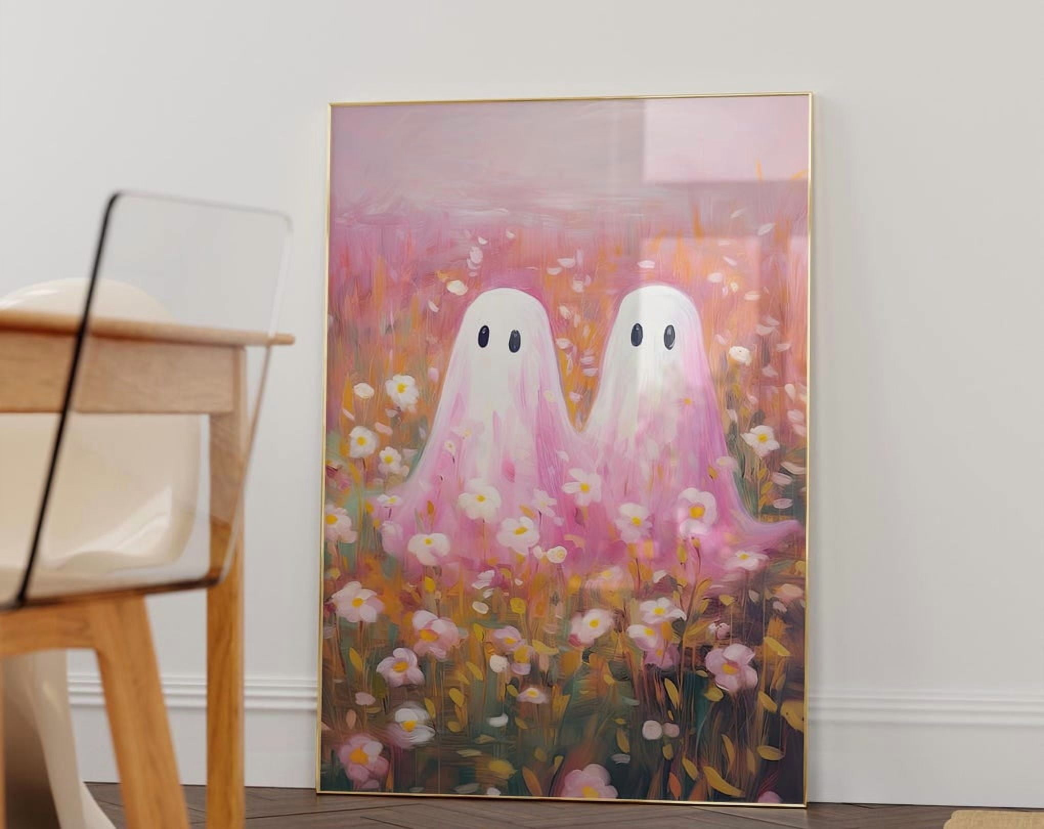 Kna Prints - 1 Pc Poster Pink Ghost Painting Aesthetic Wildflower Ghost ...