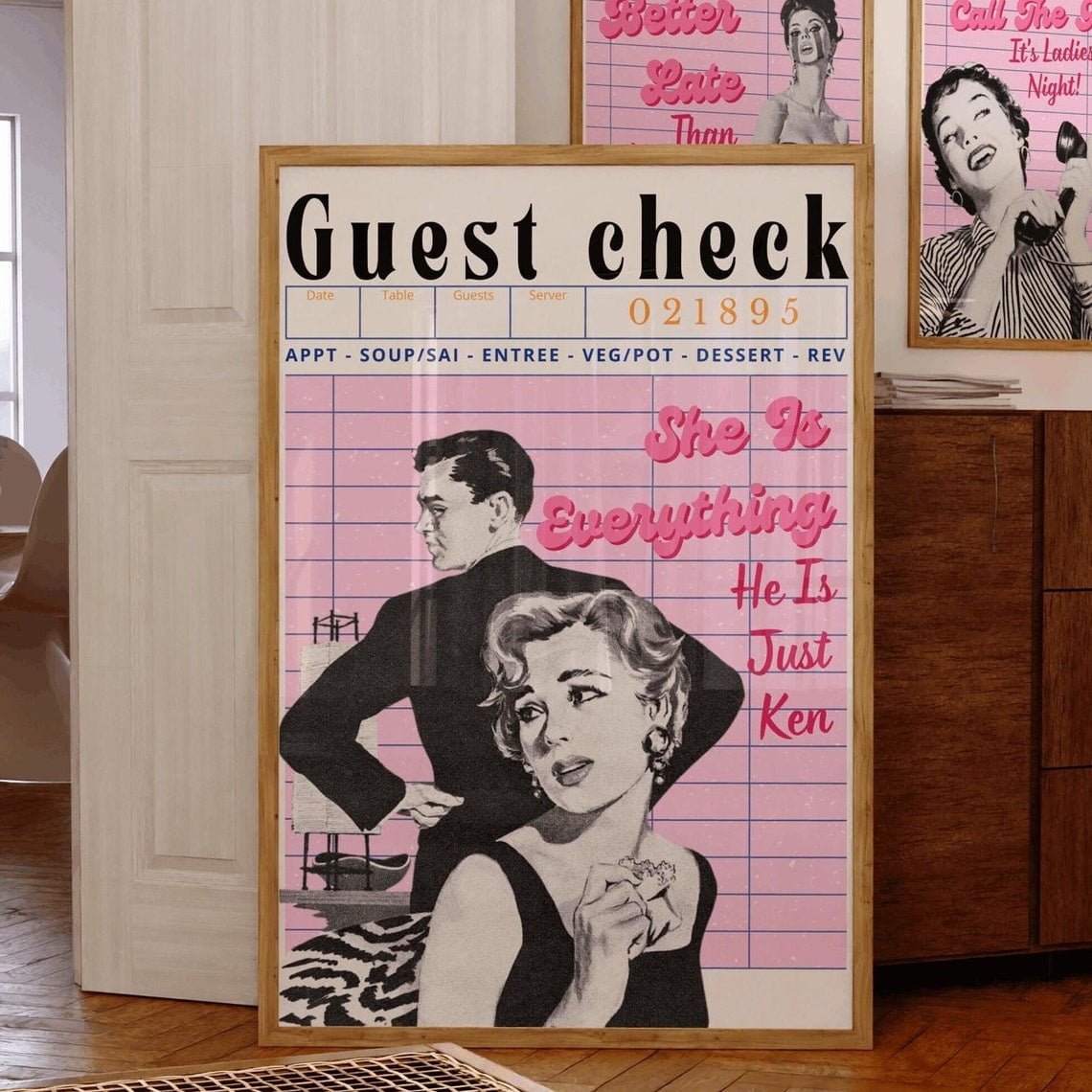 Kna Prints - 1 Pc Poster Pink Guest Check, 70S Print, Girly Wall Art ...
